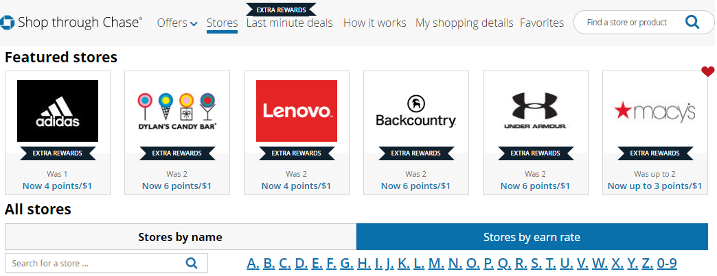 Shop through Chase 使用介绍，Chase 信用卡自家的购物返利网站 - 在美国